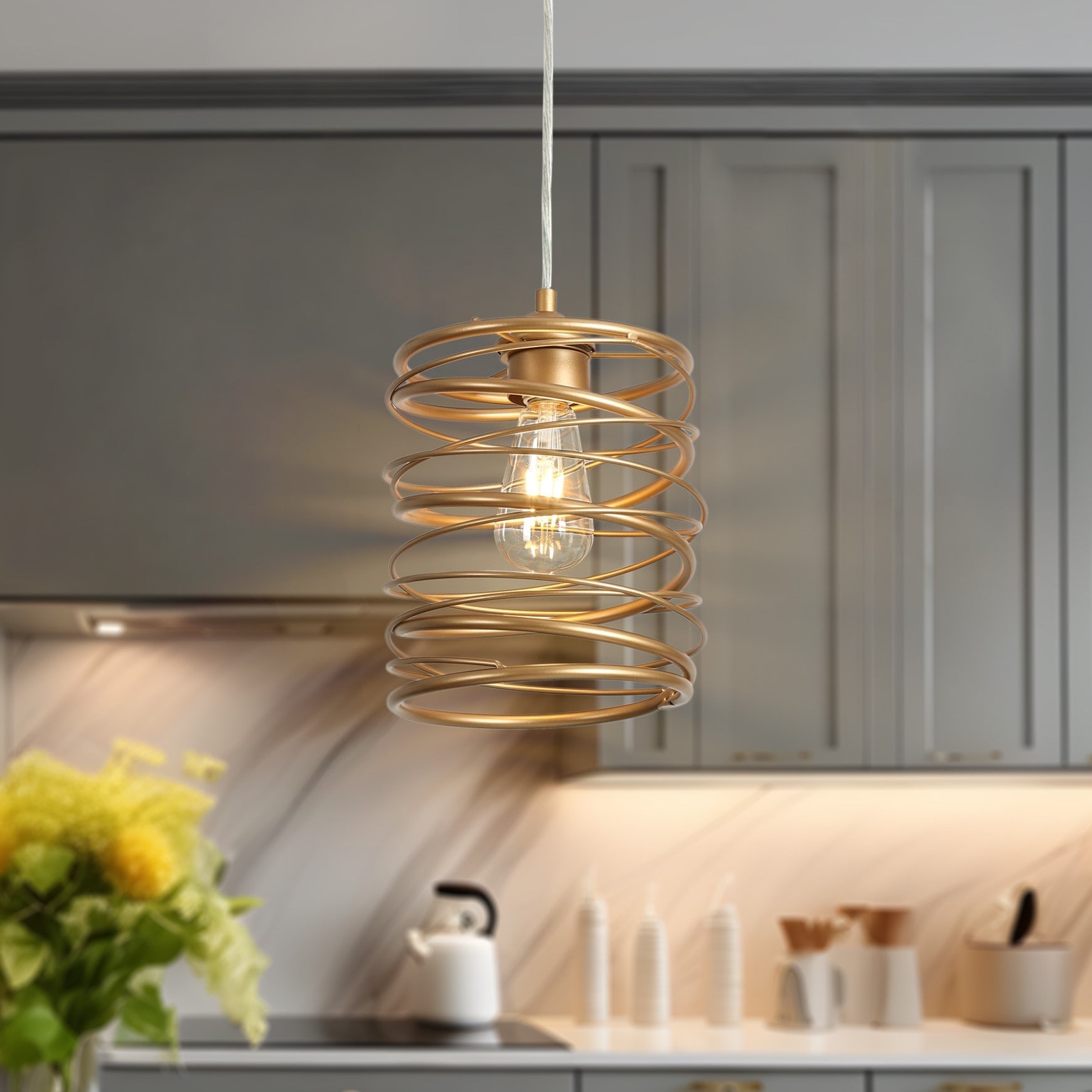 Bella Modern Farmhouse Gold Mini Pendant 1-light Adjustable Light Off ...