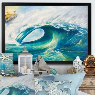 Designart "Painting TsunamI" Nautical & Coastal Framed Wall Decor - Bed ...