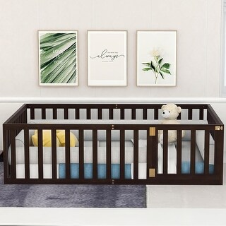 Full Size Montessori Floor Bed with Rails, Playhouse Design, Sturdy ...