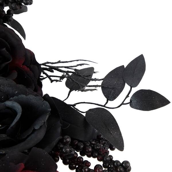 Burgundy and Black Roses with Spiders Halloween Wreath 24-Inch Unlit ...