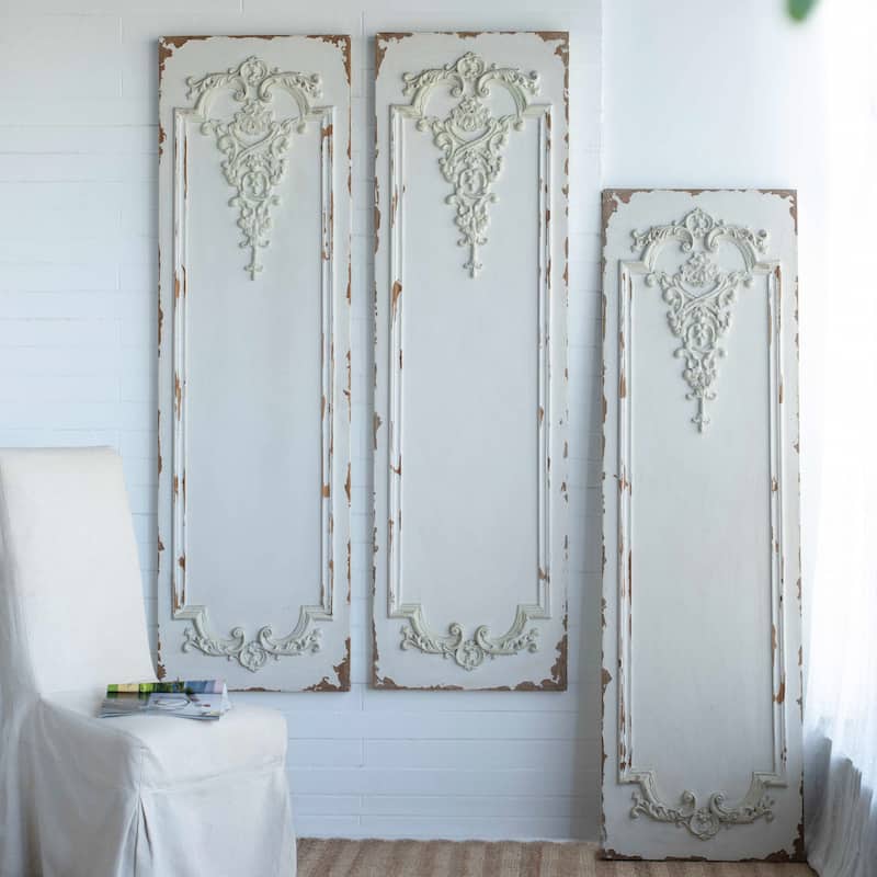 Set of 3 Large White Wall Art Panel Rectangle Wall Sculpture ...