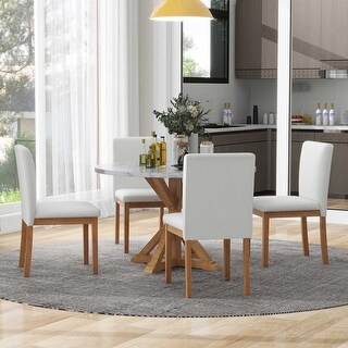 5-Piece Marble Sticker Round Dining Table Set w/ 4 Dining Chairs - Bed ...