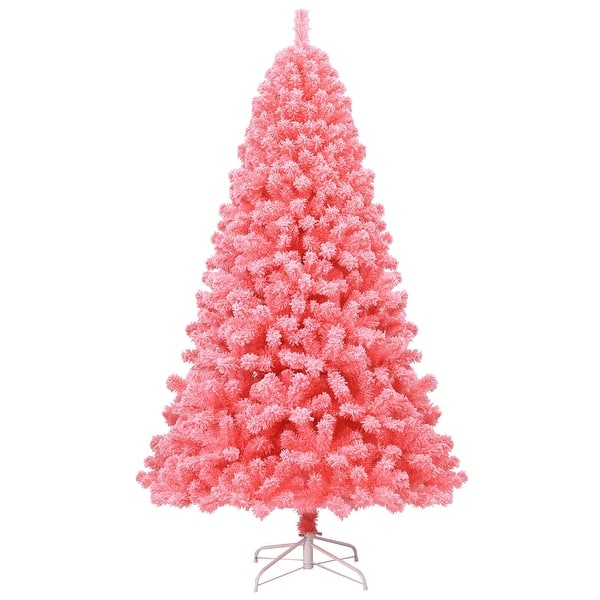 7.5 Feet Pink Christmas Tree with Snow Flocked PVC Tips and Metal Stand ...