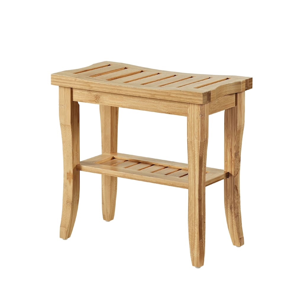 Bamboo Stool with Slated Top and Open Bottom Shelf, Brown - Overstock ...