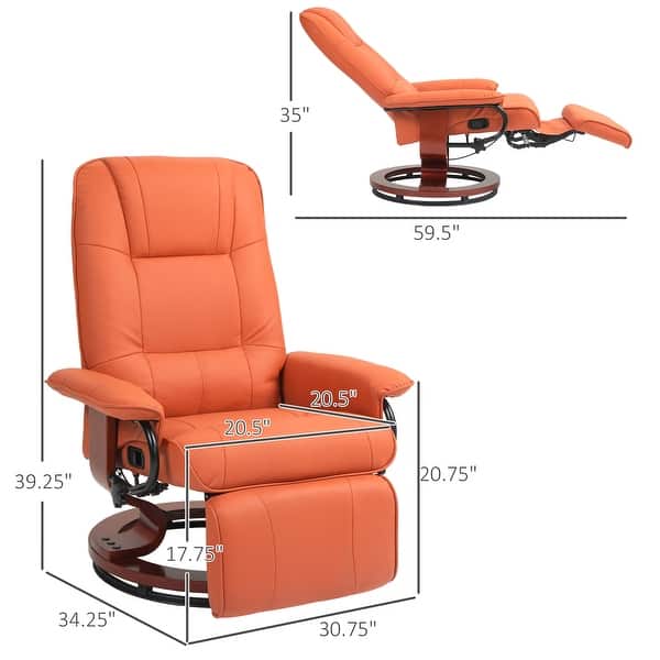 HomCom Faux Leather Adjustable Manual Swivel Base Recliner Chair with ...