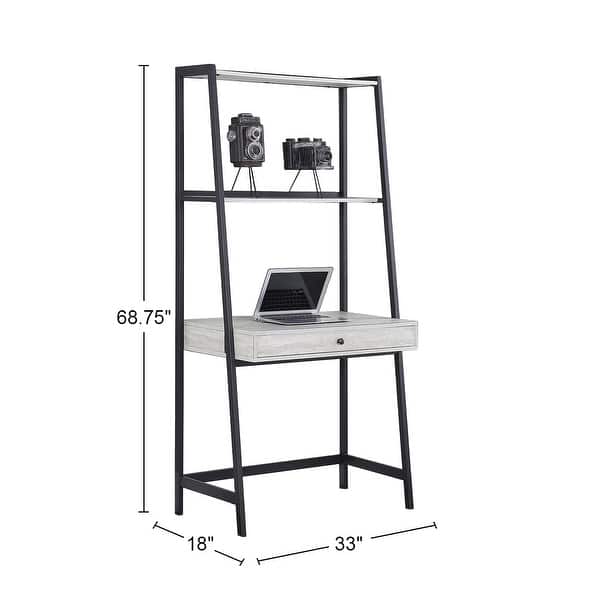 1 Drawer Ladder Desk in Grey Stone Herringbone and Black - Bed Bath ...