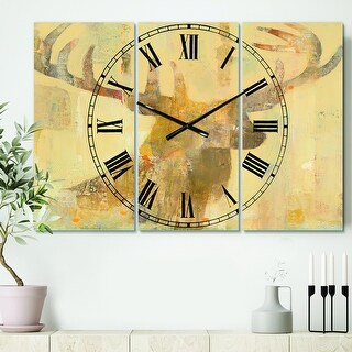 Designart 'Golden Deer I' Cottage 3 Panels Oversized Wall CLock - 36 in ...