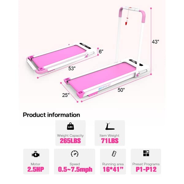 2 in 1 Under Desk Folding Treadmill LED Display Pink Walking Machine ...