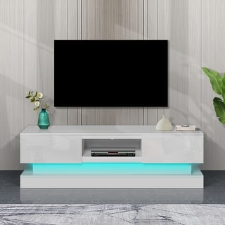 Sleek TV Console RGB LED Backlighting TV Stand with Storage Drawer and ...