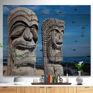 Designart 'Hawaiian Tiki Gods' Traditional Wood Wall Art - Natural Pine ...