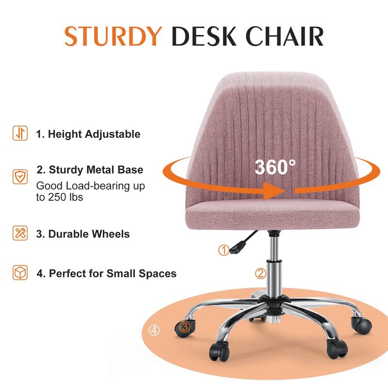 Armless Home Office Desk Chair with Wheels Adjustable Swivel Task ...