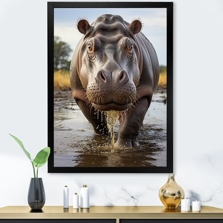 Designart "Hippopotamus Mighty Hippo I" Hippopotamus Framed Wall Art ...