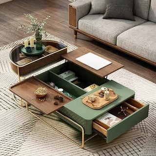 Lift-top Table Modern Nesting Coffee Table Set, Tempered Glass Top Side ...