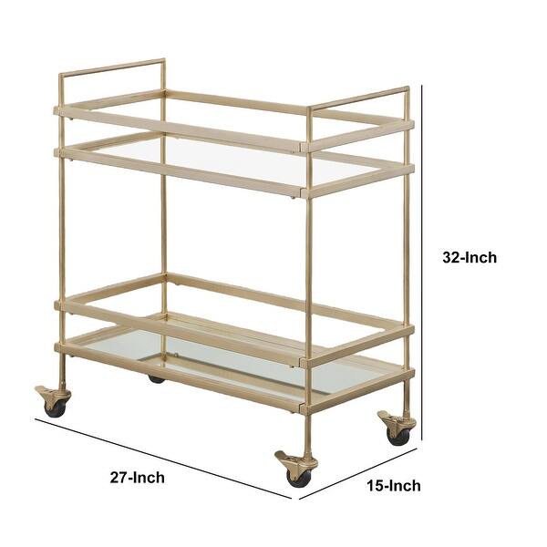 Glass Gold Bar Carts for Home Bar Serving Cart with 2 Mirrored Shelves ...