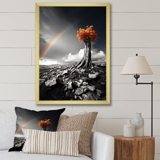 Designart "Rainbow Grayscale Arc Over Orange Tree" Rainbow Framed Wall ...