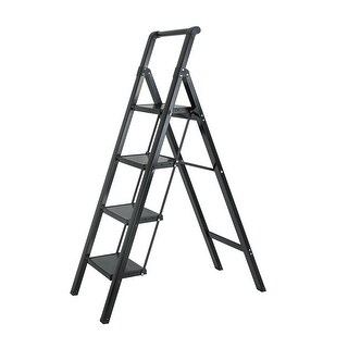 Black 4 Step Stool Folding Step Stool with Handrails - Bed Bath ...