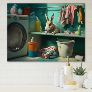 Designart 'Funny Rabbit Doing Laundry III' Animals Canvas Wall Art ...