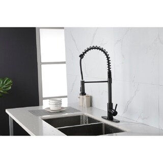 Commercial Spring Kitchen Faucets Matte Black with Pull Out Sprayer ...