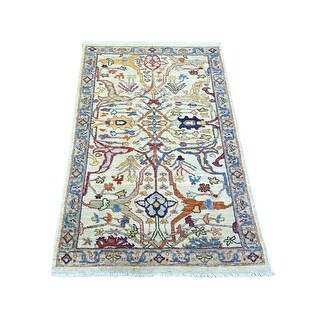 Shahbanu Rugs Peppermint Ivory Peshawar with Colorful Mahal Design Hand ...