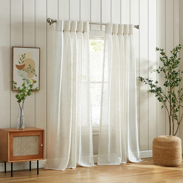 SUN+BLK Grenada Inverted Pleat Semi Sheer Curtain with Coconut Button ...