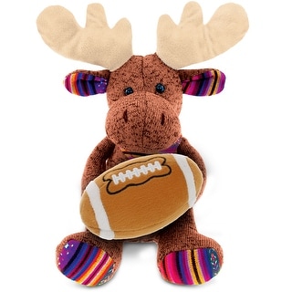 DolliBu Sitting Brown Moose Stuffed Animal with Football Plush Toy - 8 ...