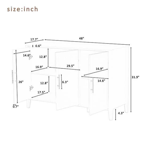 48" Credenza Buffet Table Accent Cabinet with Doors Adjustable Shelf ...