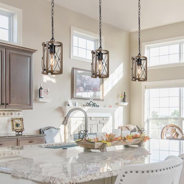 Modern Farmhouse Cylinder Pendant Light Wood Grain Island Light for ...