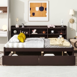 Full Bed with Side Bookcase Drawers - Bed Bath & Beyond - 40395312