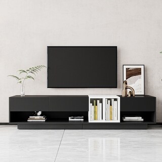 Black Functional TV Cabinet w/ Versatile Compartment, Two-tone Media ...