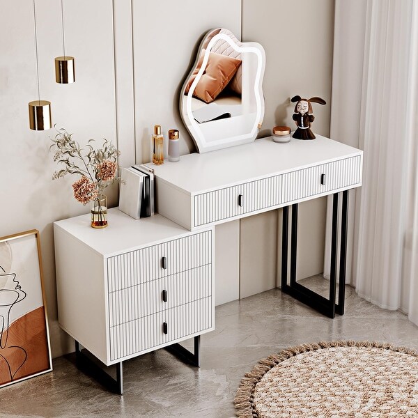 Vanity desk with mirror and lights Small makeup vanity with 5 drawers Modern makeup table with Adjustable Cabinet for Bedroom On Sale Bed Bath Beyond 41073533