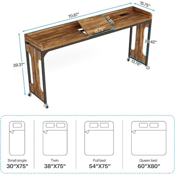 Overbed Table Long Desk for Home Office, 71" Queen Size Bed Table with ...