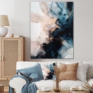 Designart "Blue And Black Fluid Stone Ii" Abstract Marble Wall Art For ...