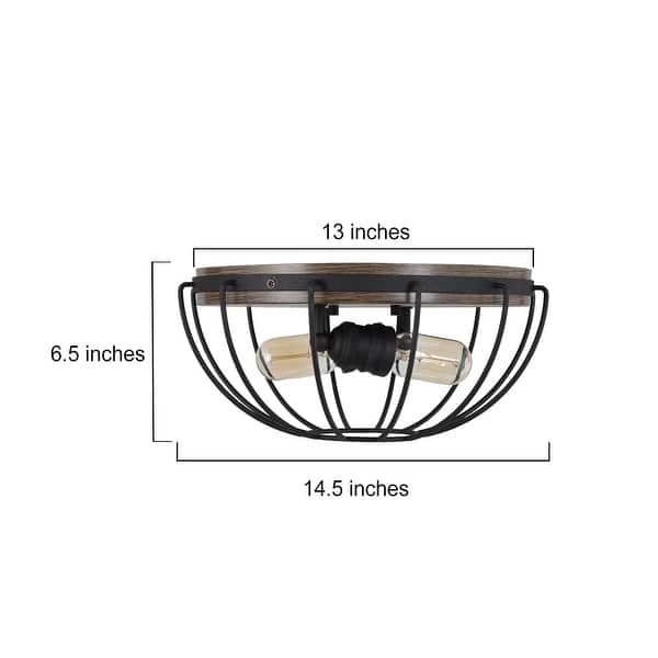 Modern Farmhouse 2-Light Cage Wood Grain Flush Mount Ceiling Light - 14 ...