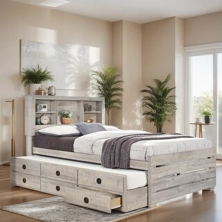 Full Size Farmhouse Style Bookcase Captain Bed with 3 Drawers and ...