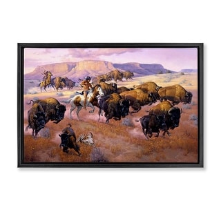 Stupell Western Natives Bison Hunt Framed Floater Canvas Wall Art ...