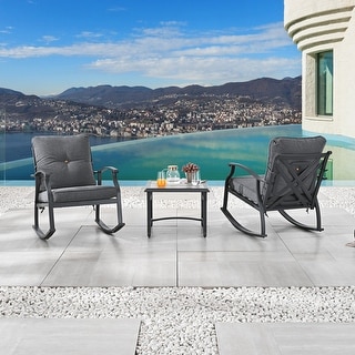 3-Piece Outdoor Metal Rocking Conversation Bistro Set - Bed Bath ...