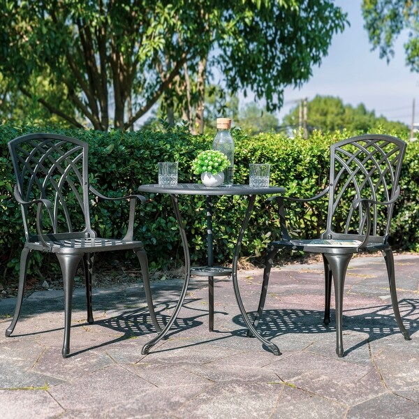 24 Inch Cast Aluminum Bistro Table with Umbrella Hole and 2 Bistro Chairs On Sale Bed Bath Beyond 35451584