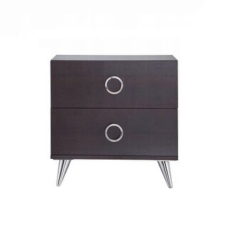 Espresso MDF Nightstand with 2 Drawers, Silver Plastic Tapered Legs ...