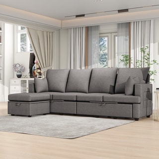 High Back Sectional Sofa with 2 Pilows and Storage Ottoman,Dark Grey ...