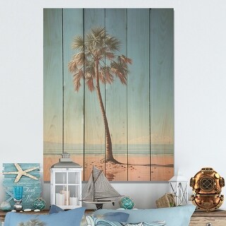 DESIGN ART "Sea Breeze Blue And Pink Plam Tree" Coastal Wood Wall Decor ...