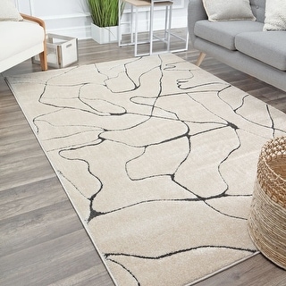 CosmoLiving Modern Marble Cream Swirl Area Rug - Bed Bath & Beyond ...