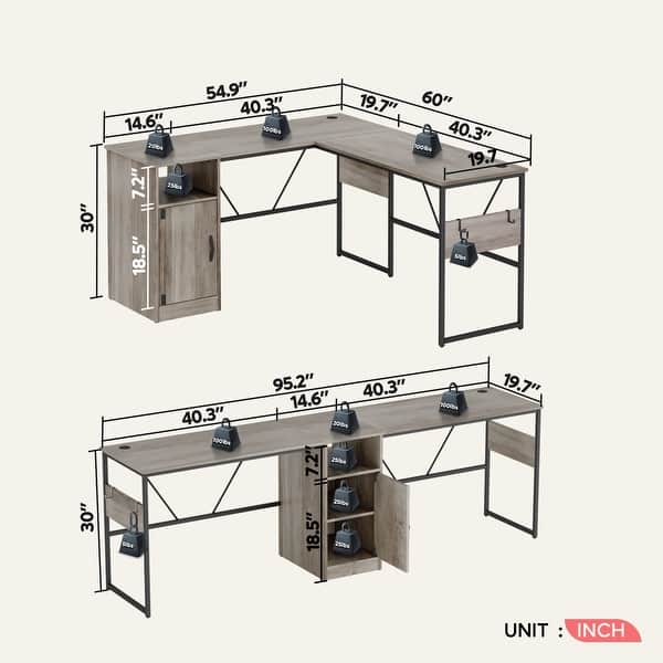 60'' L Shaped Desk with Storage Cabinet Office Computer Desk - Bed Bath ...