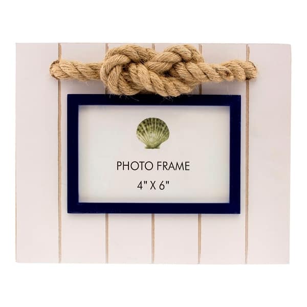 White Blue Maritime 4X6 Photo Frame Rope Sailors Knot Accent Wood ...
