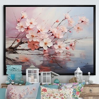 Designart "Pink Cherry Blossom Romantic Impression II" Floral Framed ...