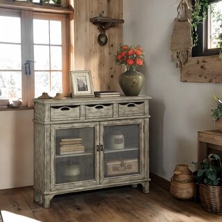 Weathered Gray Console Table with Metal Mesh Doors - Bed Bath & Beyond ...