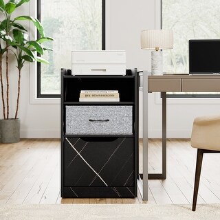 Black Wood Mobile Office Storage Cabinet with Drawers for A4/Letter ...