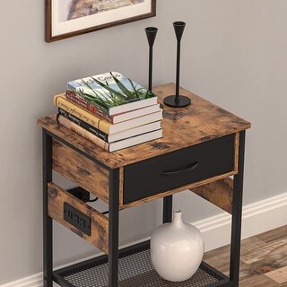 A Brown Bedside Table with A Rustic Style Featuring A Drawer and An ...