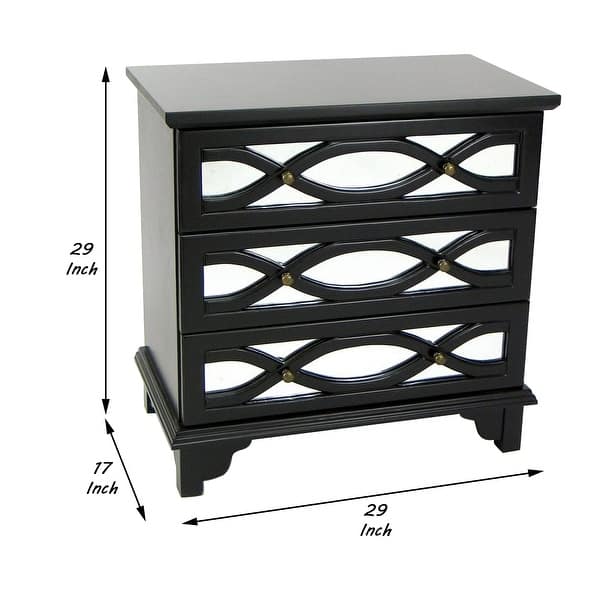 Chest with Lattice Pattern Mirror Insert 3 Drawers, Black - Bed Bath ...