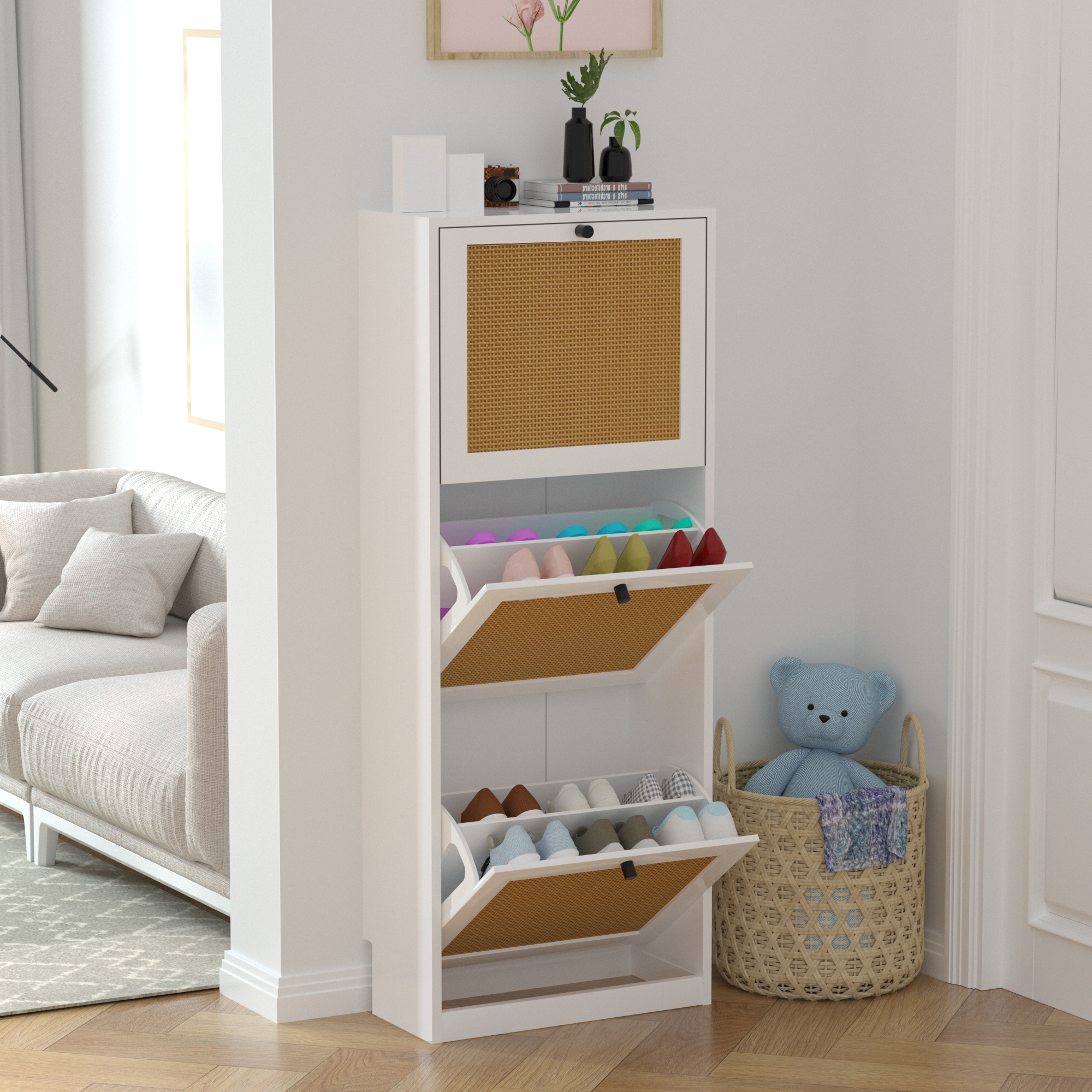 Slim Shoe Storage Cabinet for Entryway with 2 Flip Drawers - On Sale ...