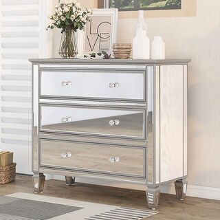 Elegant Mirrored Chest with 3 Drawers, Modern Silver Finished Storage ...